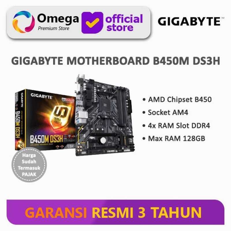 Jual Gigabyte Motherboard B450M DS3H DDR4 Socket AM4 di Seller Omega Premium Official Store - Jl ...