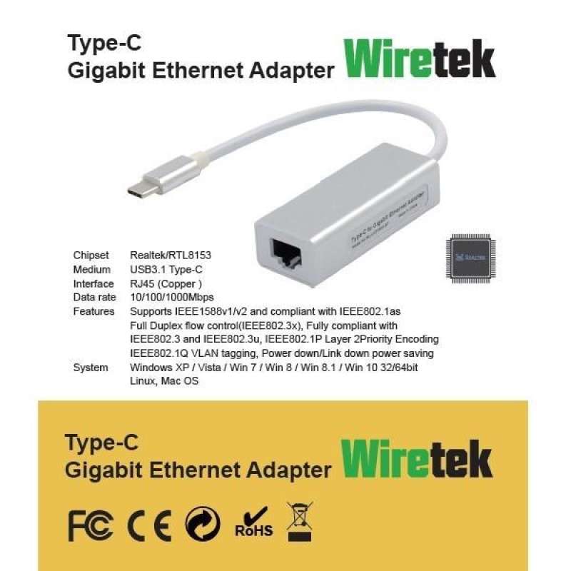 Jual Wiretek USB Type-C To LAN Gigabit RJ45 Adapter di Seller Mantap ...
