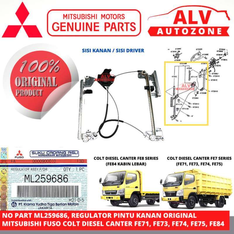 Jual REGULATOR KACA WINDOW PINTU KANAN ORIGINAL COLT DIESEL CANTER ...