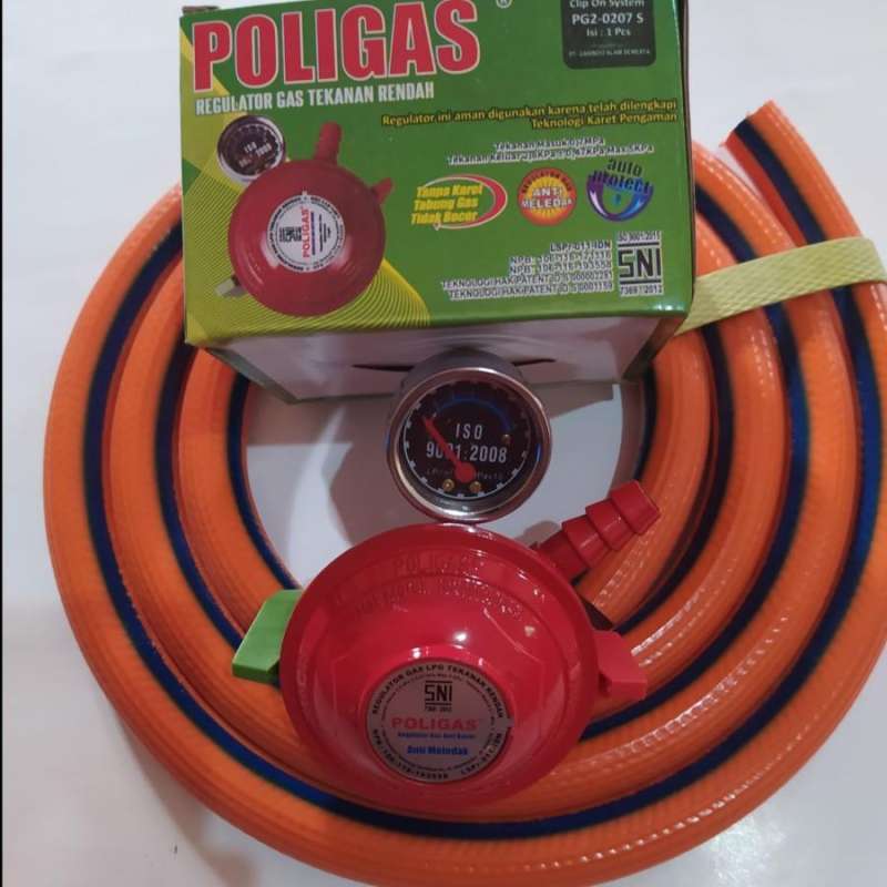 Jual Regulator Poligas ROBOT Double Lock Selang Gas LPG 700 PSI Orange ...