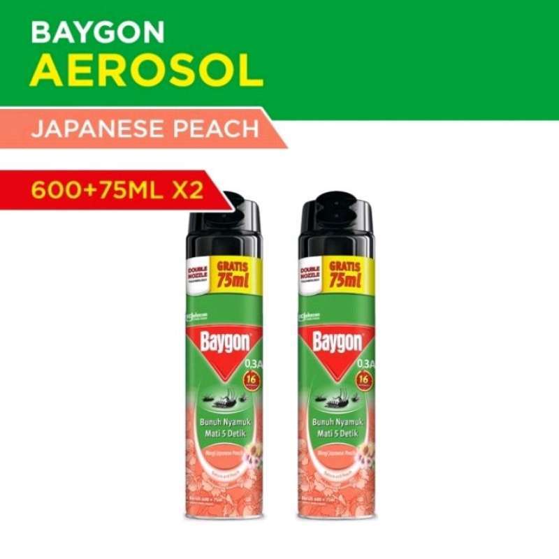 Jual Baygon Aerosol Bunuh Nyamuk 5 Detik Japanese Peach 600+75ml ...