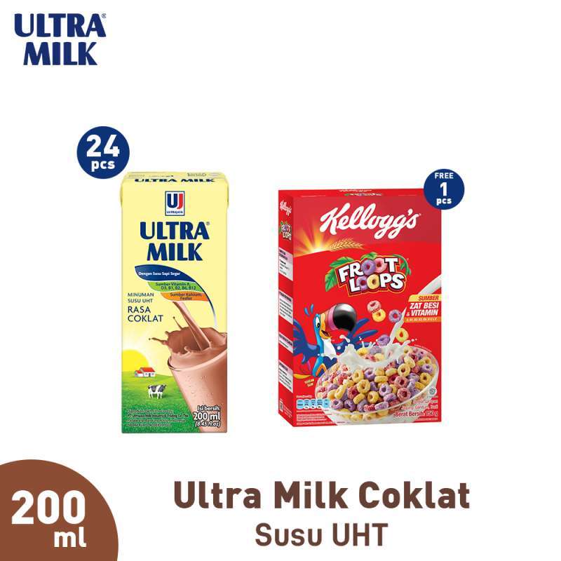 Jual Ultra Milk Susu UHT Coklat 24x200ml FREE Kellogs Froot Loops ...