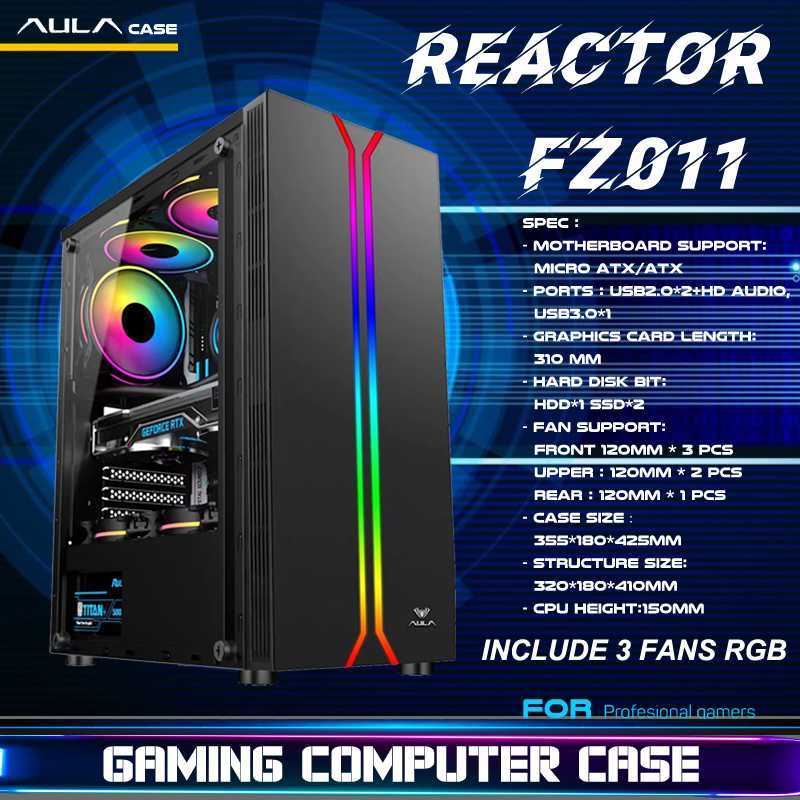 Jual Casing PC Gaming AULA REACTOR FZ011 include 3 fans RGB DUAL STRIP ...