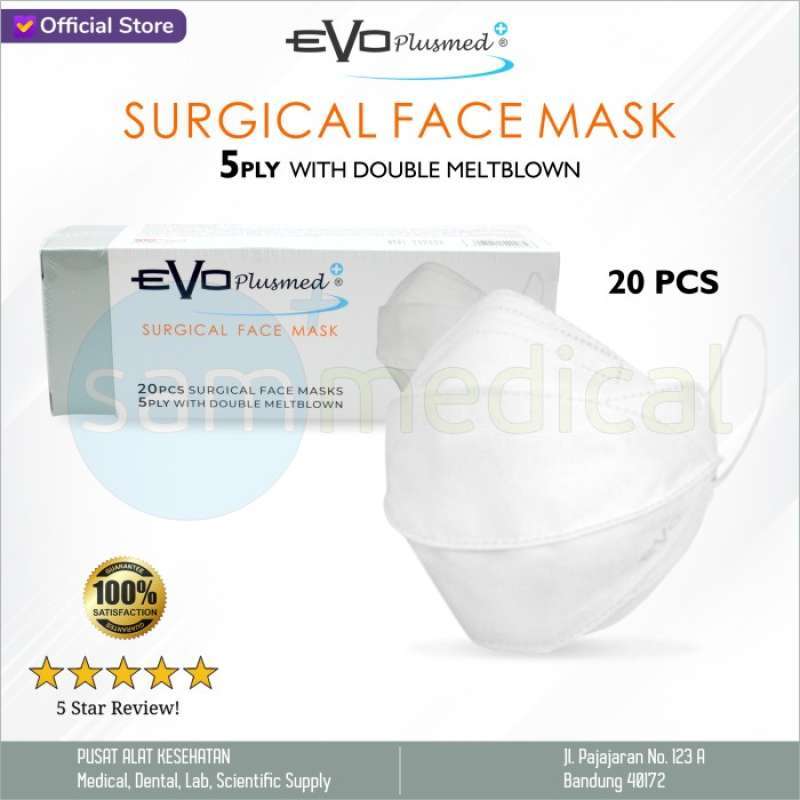 Jual Evo Plusmed Masker Medis Earloop 5ply @20pcs di Seller SAM MEDICAL ...