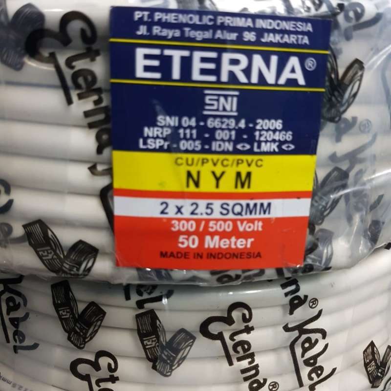 Jual Kabel Eterna NYM 2x2.5 mm 50 Meter / Kabel Listrik Eterna Putih 2x2,5 mm di Seller ...