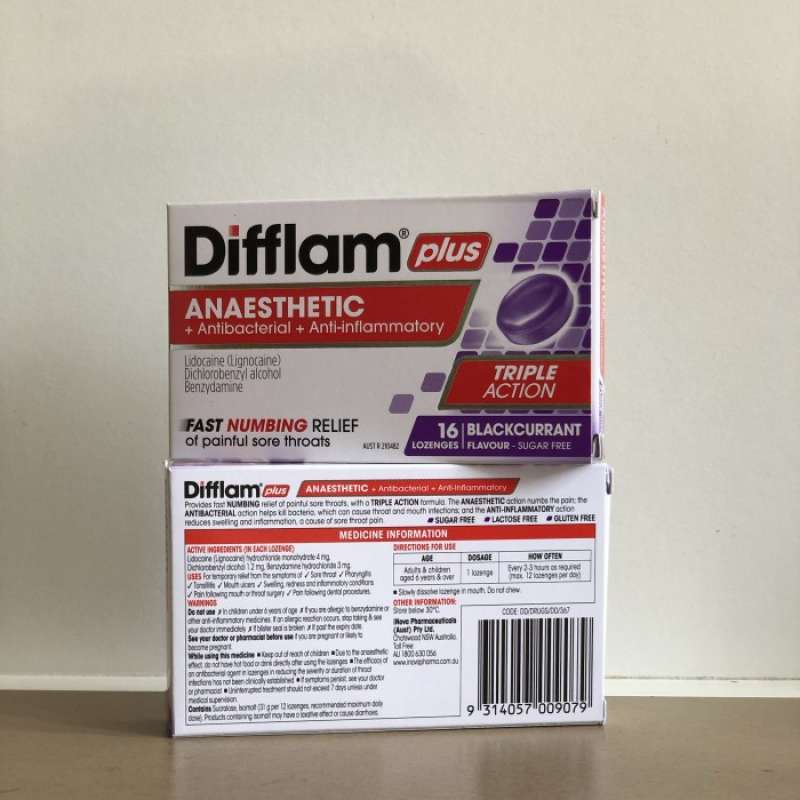 Promo Difflam Plus Anaesthetic Sore Throat Blackcurrant 16 Lozenges ...