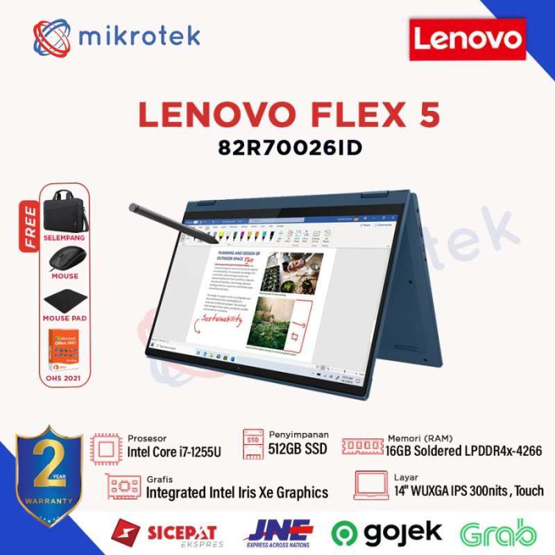Jual Lenovo Flex 5 i7 1255U 16GB 512 SSD Iris Xe 14` W11 OHS 26ID 2DID 2FID - C.GRAY Lenovo Flex ...