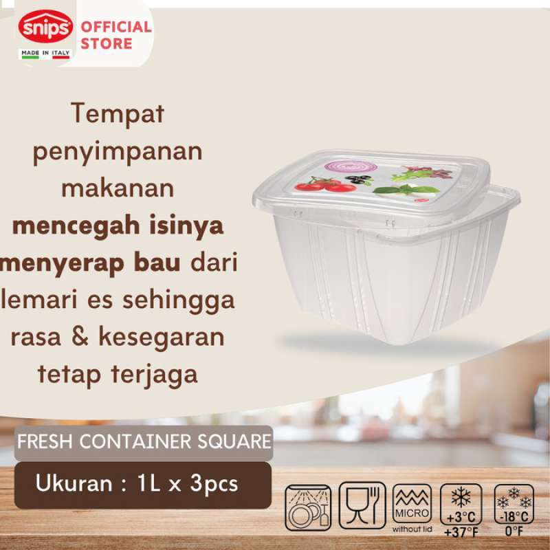 Promo Snips Kotak Container Makanan Fresh Container 1L Square (Isi 3 ...