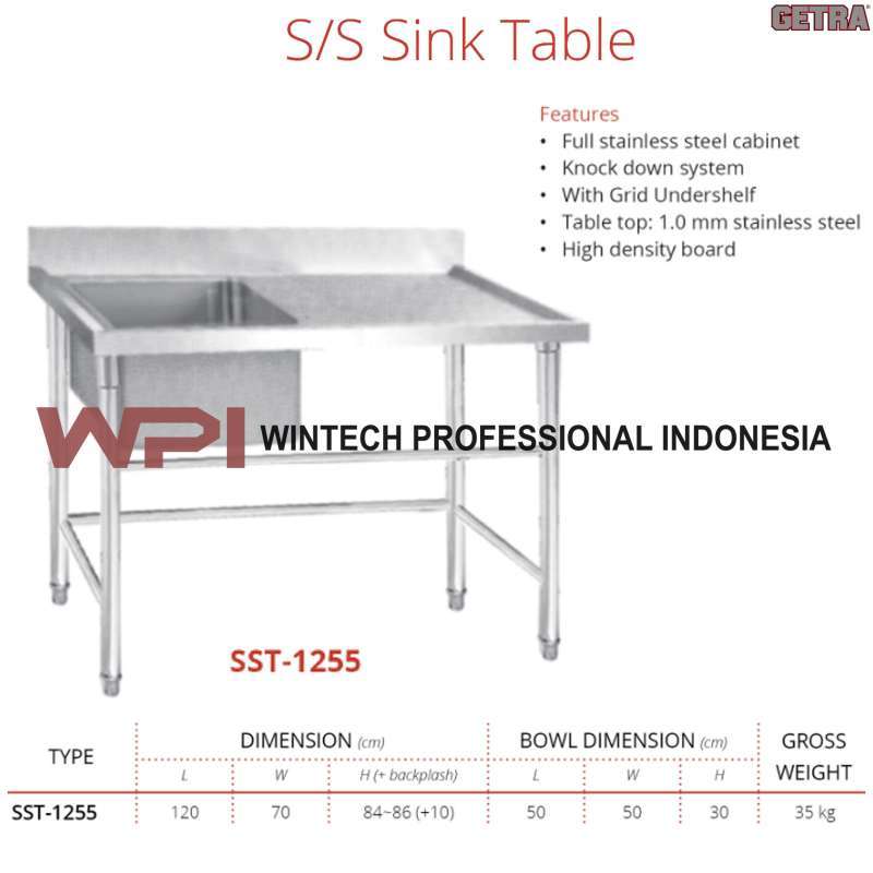 Jual Getra SST-1255 Stainless Steel Sink Table / Meja Cuci Piring ...