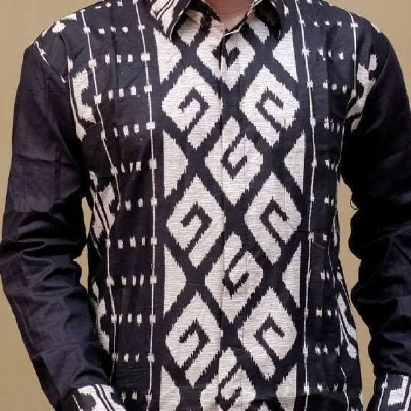 Promo Kemeja Batik Katun Pria Lengan Panjang Hitam Manis Daun Wajik ...