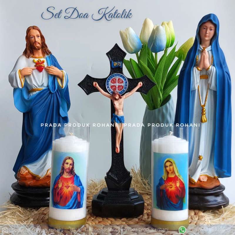 Jual Set Doa Katolik / Patung Bunda Maria / Patung Yesus Hati / Salib ...