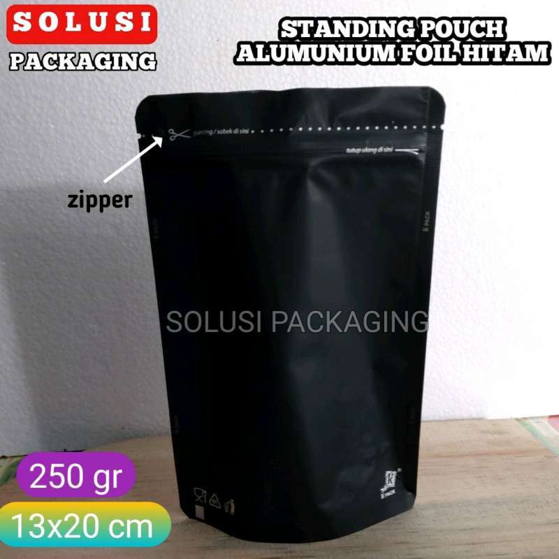 Jual Standing Pouch Hitam 250gr 13x20cm Kpack Kemasan Plastik Klip Ziplock Kemasan Kopi Kemasan ...