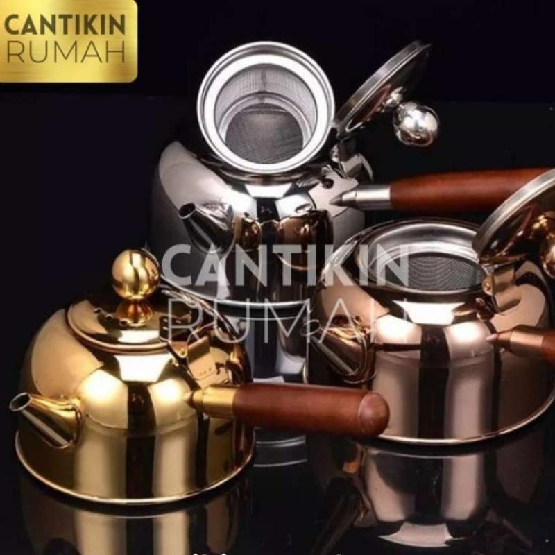 Promo TEKO TEH (ADA DEFECT) STAINLESS 304 EMAS GAGANG KAYU INDUKSI TEAPOT Diskon 32% di Seller ...
