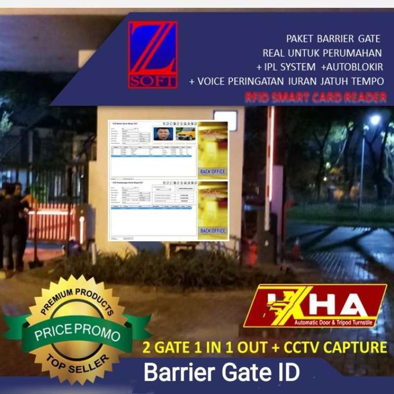 Jual Paket 2 Barrier Gate Palang Parkir Cluster Rfid Access + Video 