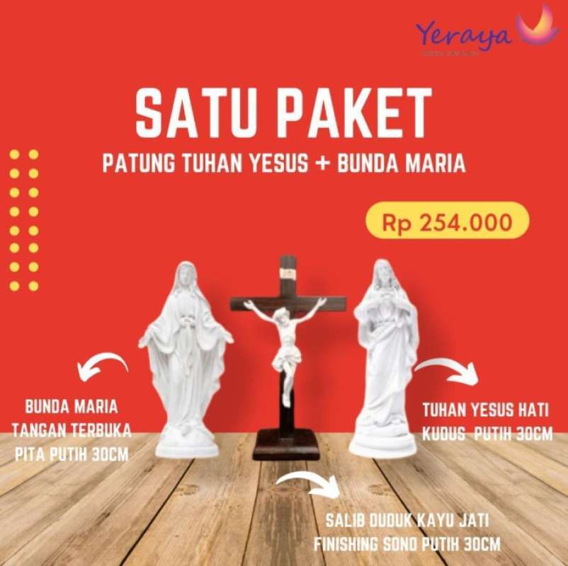 Jual Sepasang Patung Tuhan Yesus Bunda Maria Salib Duduk Katolik Putih ...