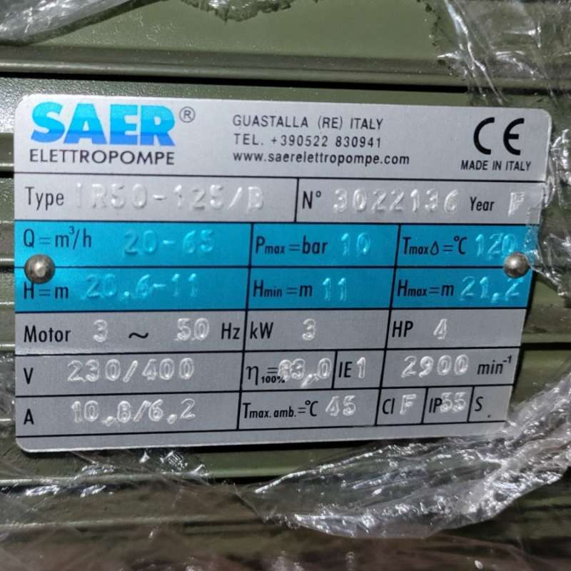 Jual Monoblock Pump Tipe Ir50-125b Merk Saer Original Di Seller ...