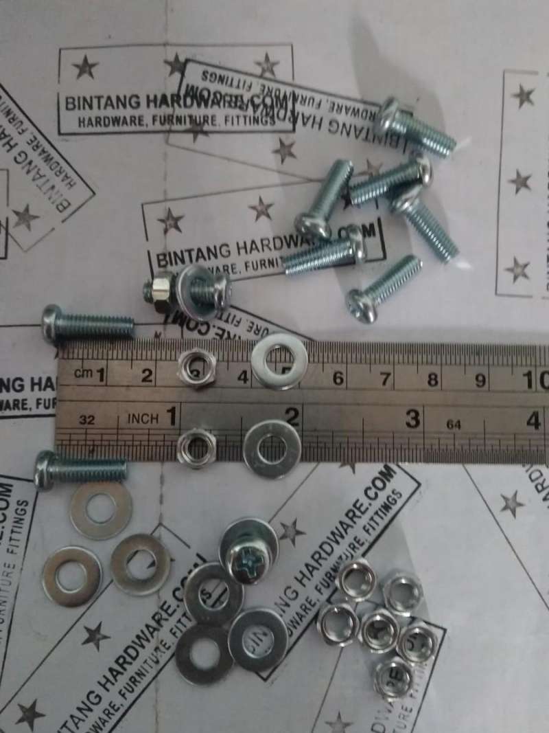 Jual Baut JP 5X15 mm Set Isi 10 Pasang Baut Putih Ring Plat Mur Putih Murah di Seller Bintang ...