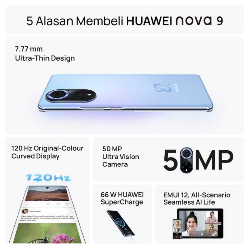 Jual Huawei Nova 9 8gb/256gb Camera 50 Mp Ultra Vision Cruved Display ...