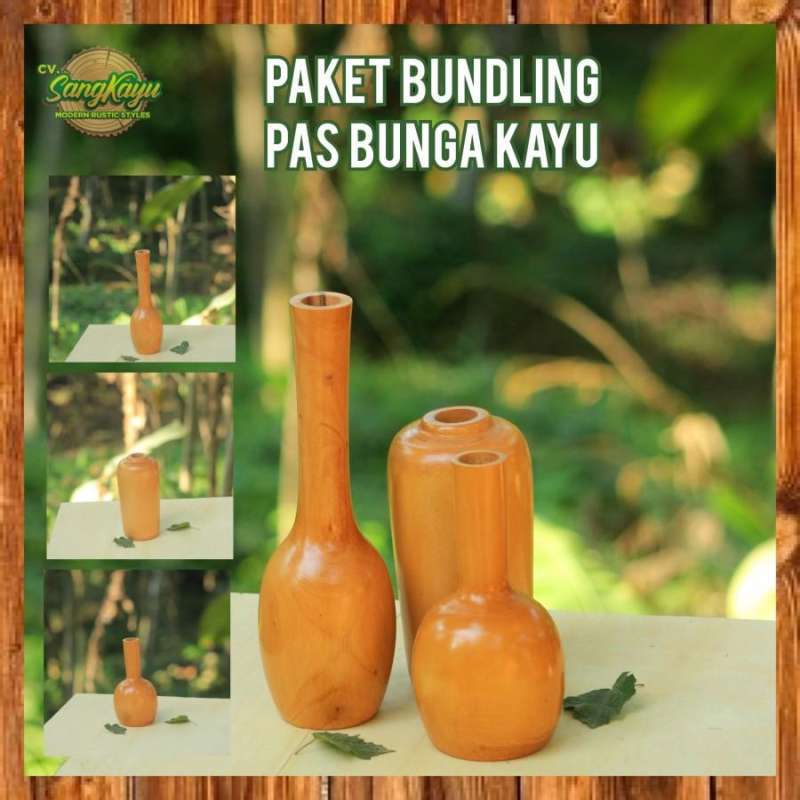 Jual Vas bunga kayu wooden vase pot kayu unik set kayu solid unik alami ...