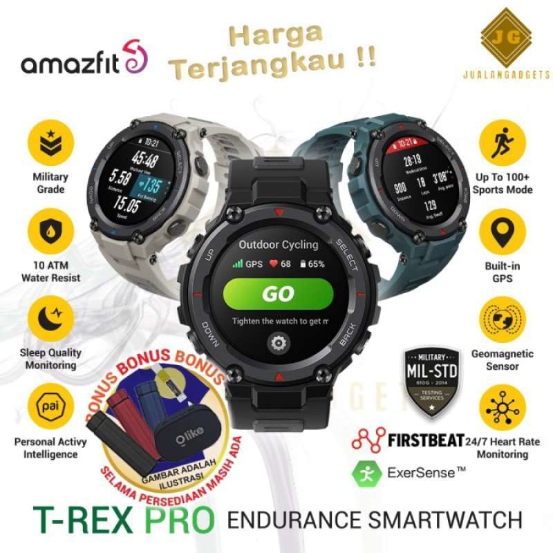 Jual Amazfit T-Rex Pro Military Grade Smartwatch GPS SpO2 - Bonus Lengkap Hitam di Seller ...
