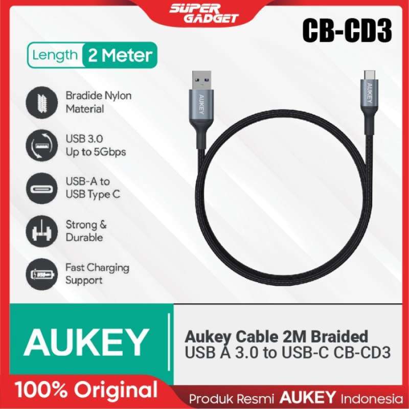 Jual Kabel Data Aukey CB CD3 3 A Type C 2M Cable Fast Charger Charging di Seller Kasamso Elite ...