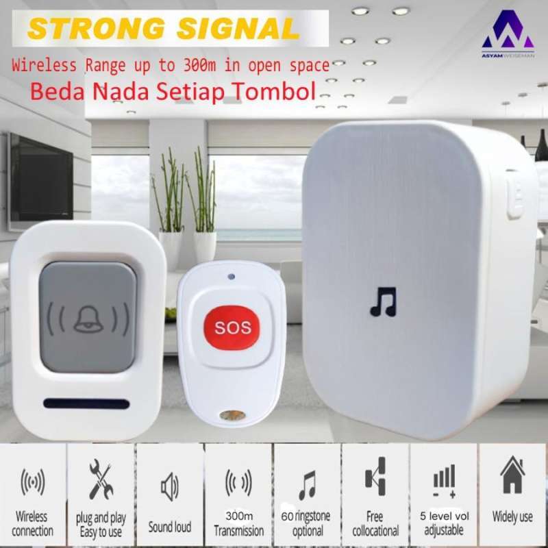 Jual Bel Rumah Wireless Door Bell Waterproof Pintu Z1 60 Nada Tombol ...