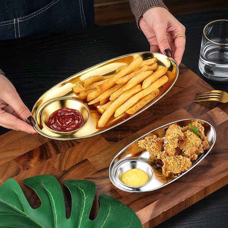 Jual Oval Plate Stainless Steel Piring Saji Plus Tempat Sambal Saos ...