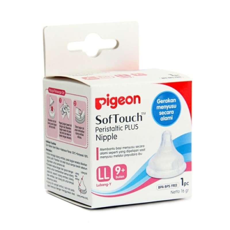 Jual Jual Pigeon SofTouch Peristaltic Plus Nipple Dot Wide Neck LL 1 Pcs 9+bulan Berkualitas di ...