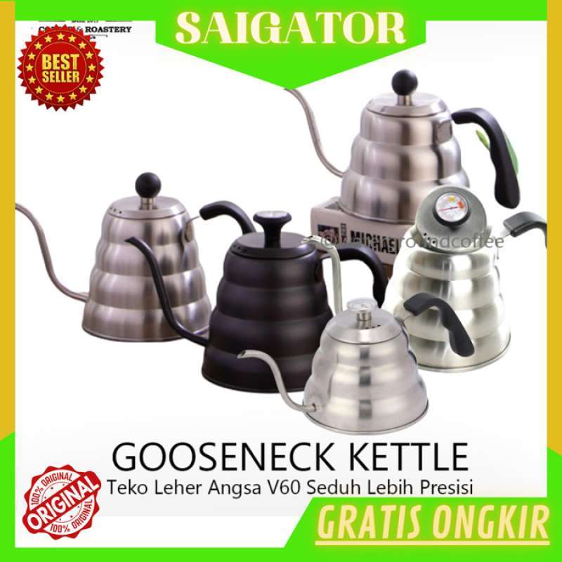 Jual Teko Leher Angsa Gooseneck Kettle 1000mL Dengan Termometer Terbaik ...