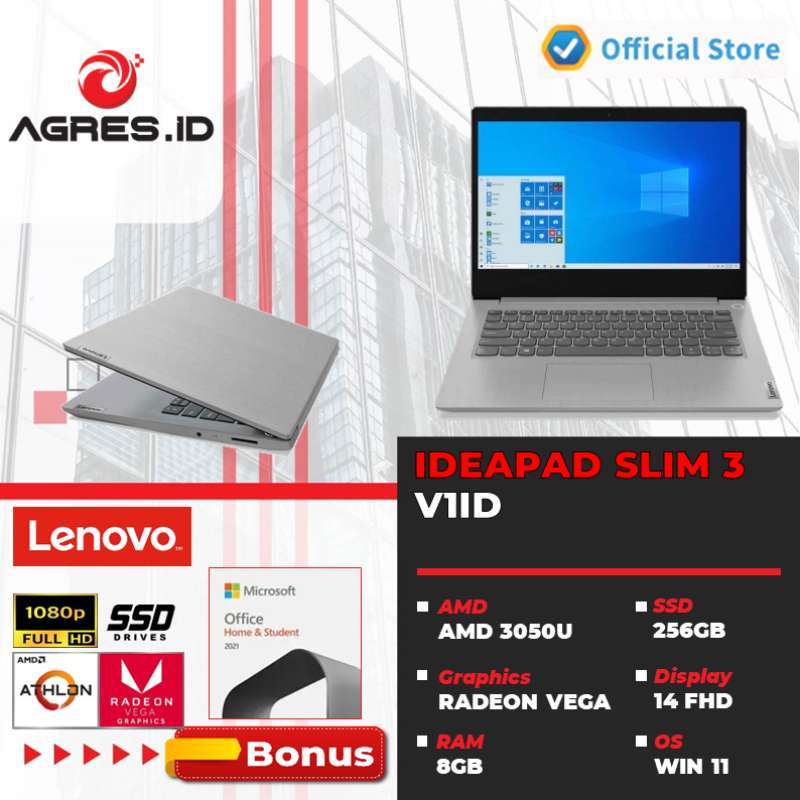 Promo LENOVO IDEAPAD SLIM 3 V1ID - ATHLON SILVER 3050 8GB 256SSD WIN11 OHS 14.0 FHD PLATINUM ...