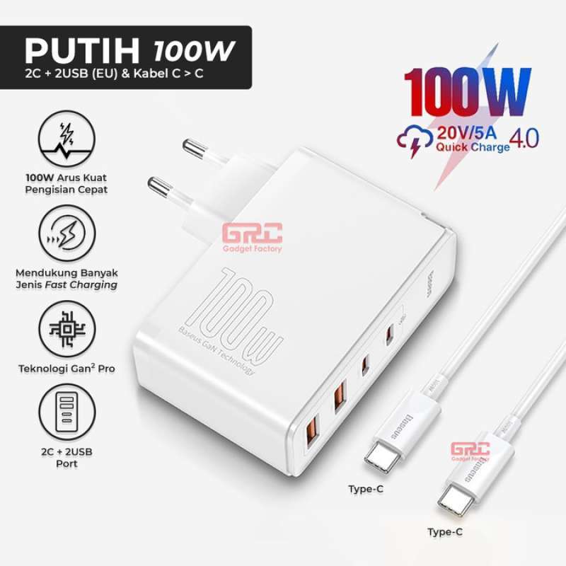 Jual Adapter Charger GaN2Pro BASEUS USB Type C PD Super Fast Charging 100W di Seller IsGone ...