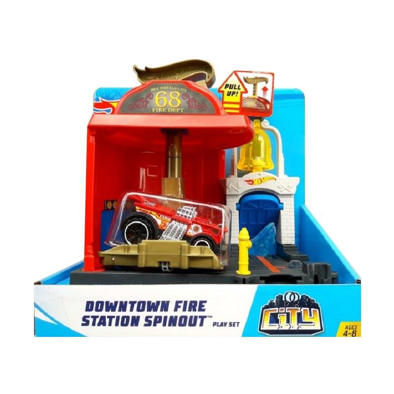 Jual Hot Wheels Track City Downtown Fire Station Spinout Play Set Die ...