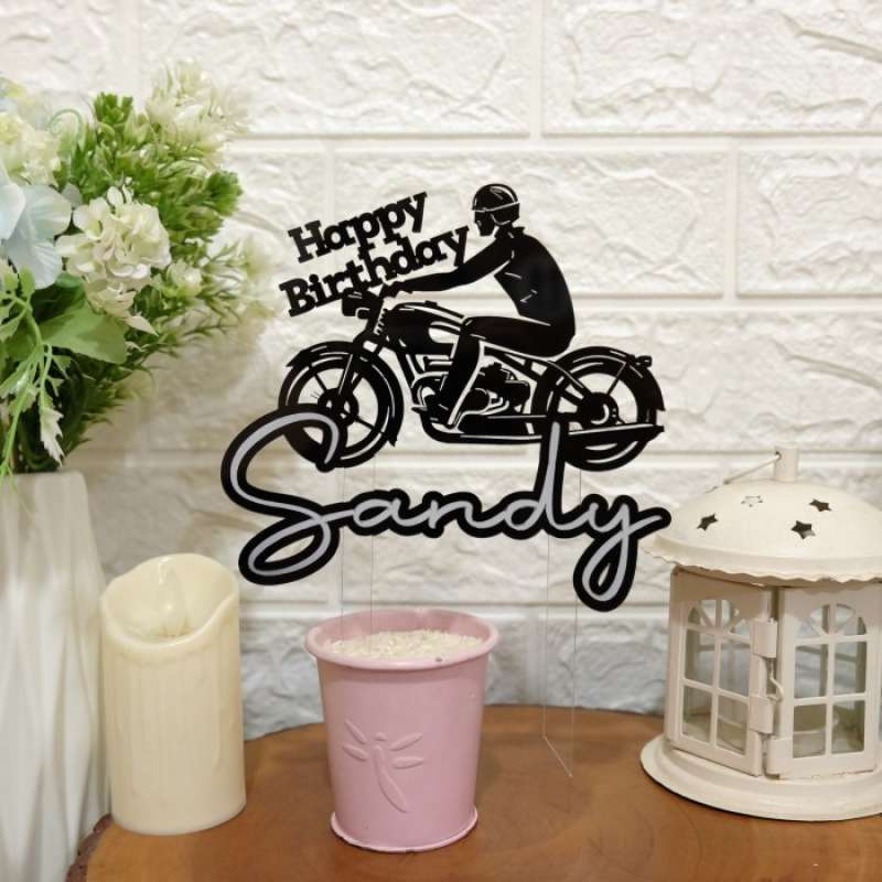 Jual Cake Topper Happy Birthday Tema Motor Vintage di Seller Crystal ...
