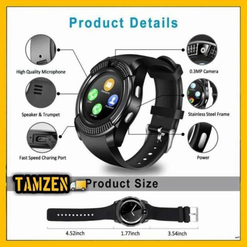 Jual jam tangan hp smartwatch v8 A1 u9 pintar suport kartu sim dan ...