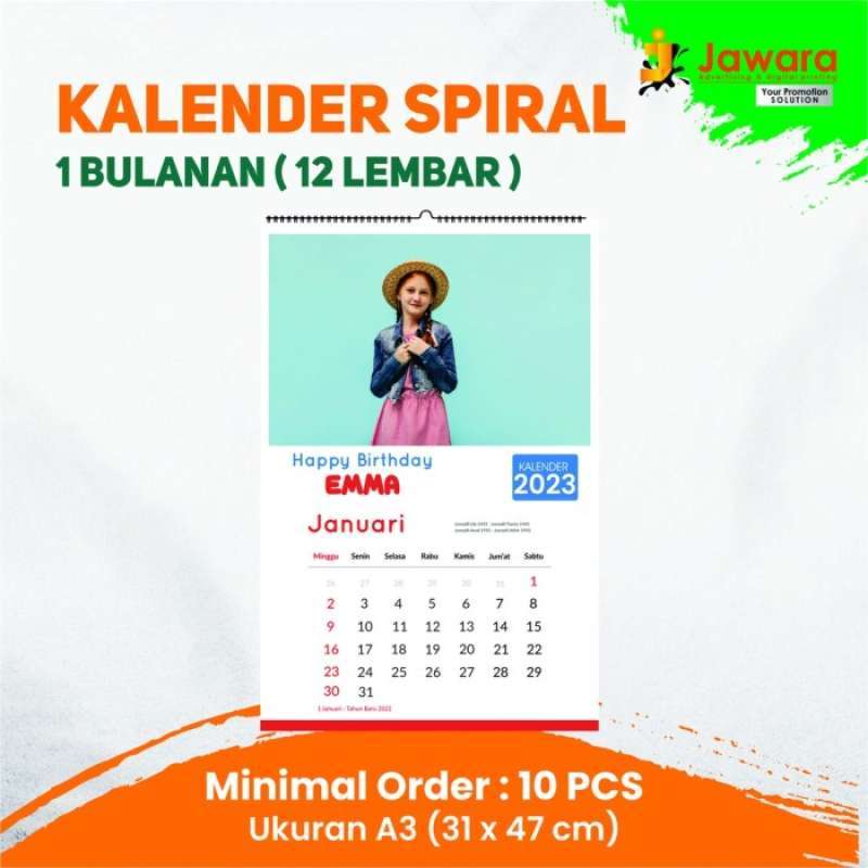 Jual Kalender Dinding 2023 1 Bulanan Custom Spiral Kalender Klem ...