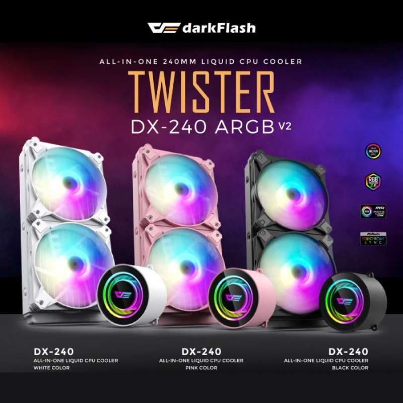 Jual AIGO DARKFLASH TWISTER DX240 V2 - 240mm Liquid Cooling - WHITE di ...