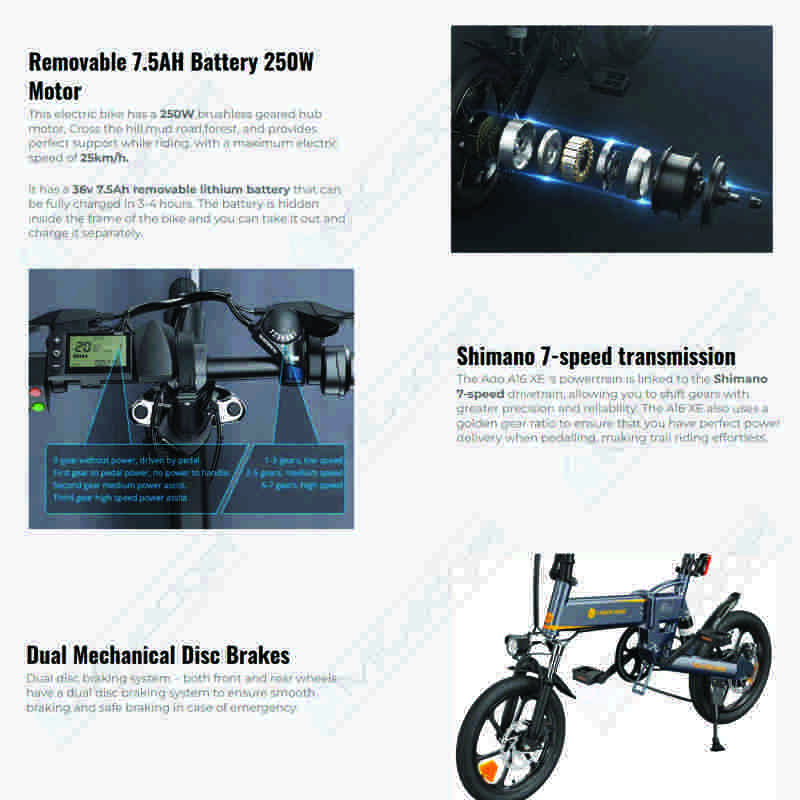 Promo Sepeda Listrik Lipat E Bike Ado A16 Xe Folding Electric Bike - Hitam Diskon 5% Di Seller ...