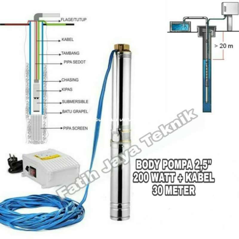 Jual Pompa Satelit Air Sumur Dalam 180Watt + Kabel 30Meter Body Pompa 2 ...