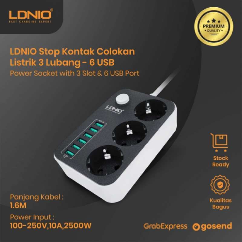 Promo Ldnio Stop Kontak Colokan Listrik Power Socket 3 Lubang 6 Usb - Se3631 Diskon 15% di ...