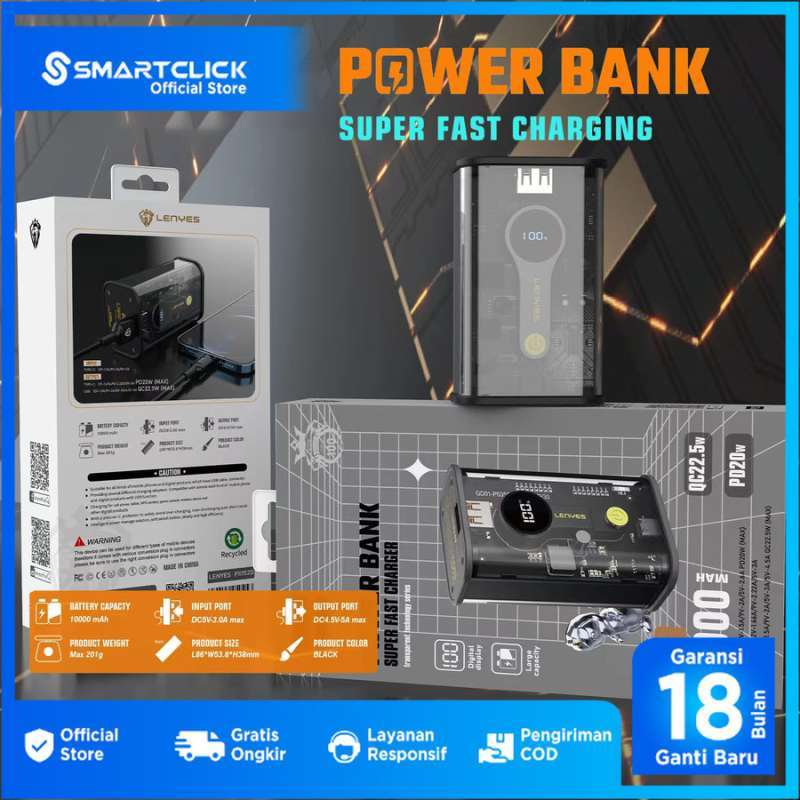 Promo Powerbank 10000mah Lenyes Px152d Fast Charging 22.5w+pd20w Transparant Diskon 67% Di ...
