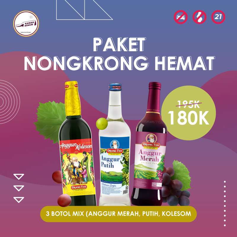 Promo Paket Nongkrong Hemat (3 Botol Mix Anggur Merah, Putih & Kolesom ...