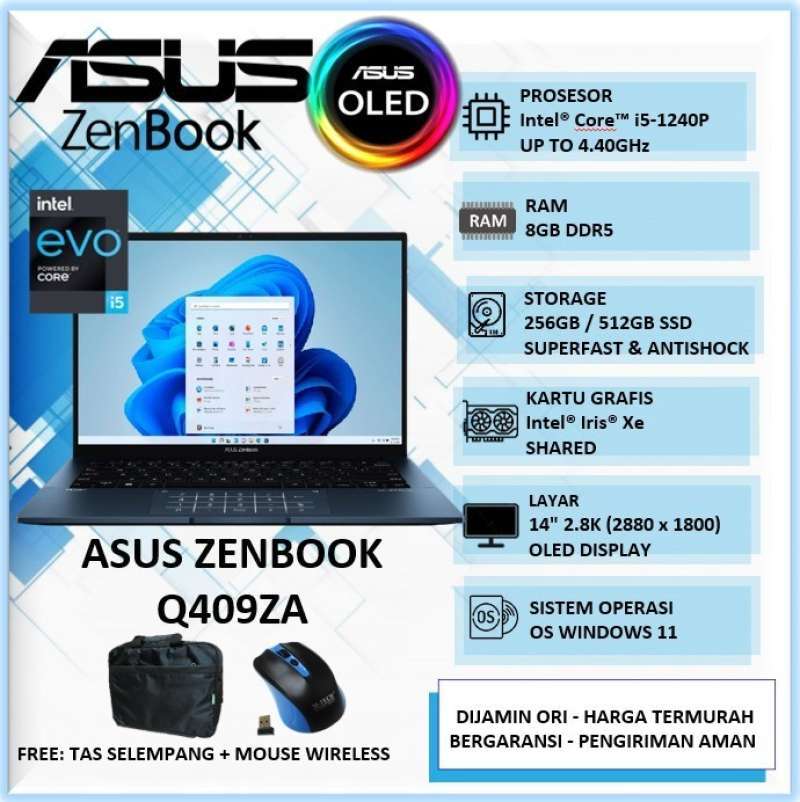 Jual Laptop Asus Zenbook OLED Q409ZA - BLUE [INTEL EVO I5 1240P 8GB ...