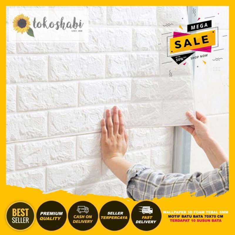 Promo Wallpaper Dinding 3D Foam Bata Putih 70x77cm Tebal 6mm - Bata ...