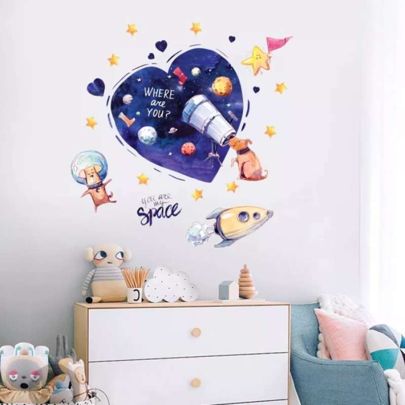 Promo Stiker Dinding Premium Nursery Baby Astronot Space Moon Antariksa ...