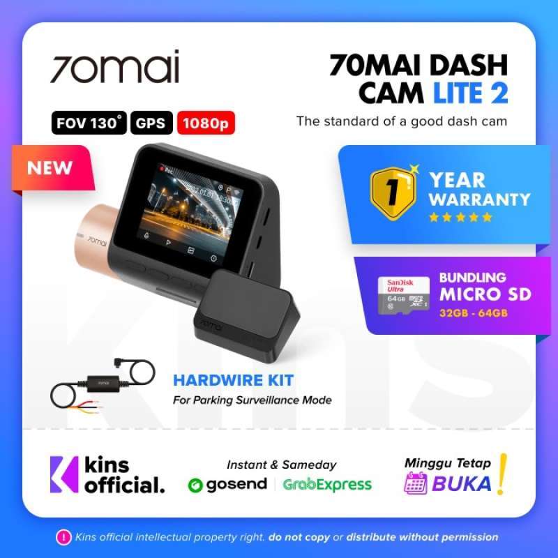 Promo 70mai Dash Cam Lite 2 Extra GPS 130° Fov 1080P Superior Night ...