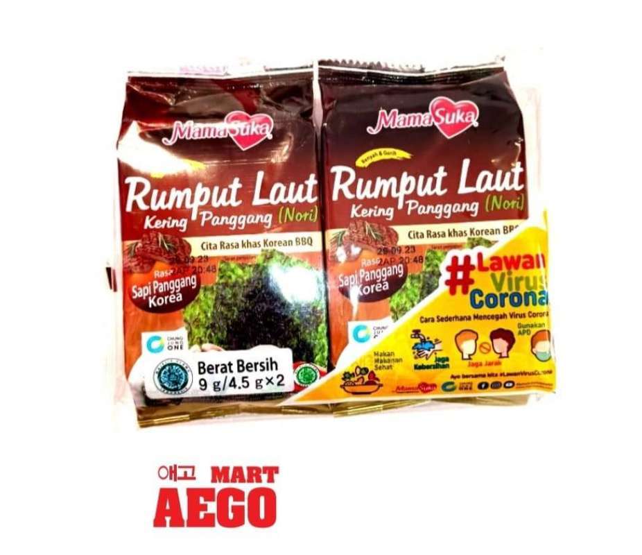 Jual MAMASUKA RUMPUT LAUT KERING PANGGANG NORI RASA KOREA BBQ 9 GR di ...