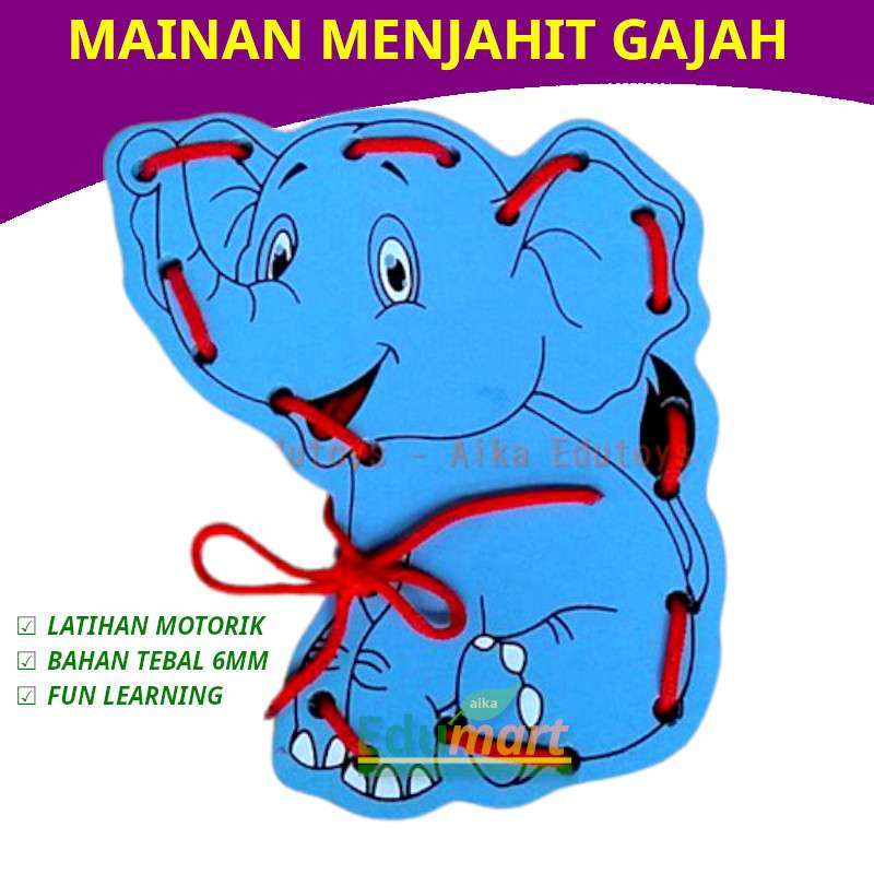 Jual Mainan Jahit Gajah Montessori Edukasi Edukatif Anak Kayu Pretend ...