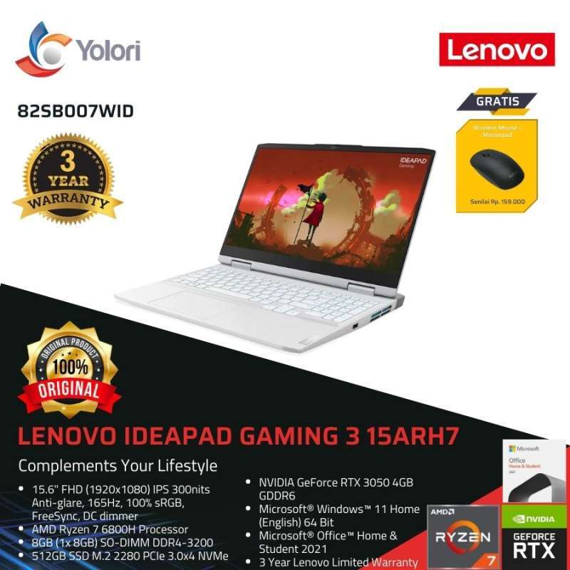 Jual Lenovo IdeaPad Gaming 3 15ARH7 R7 6800H 8GB 512GB NVIDIA GeForce ...