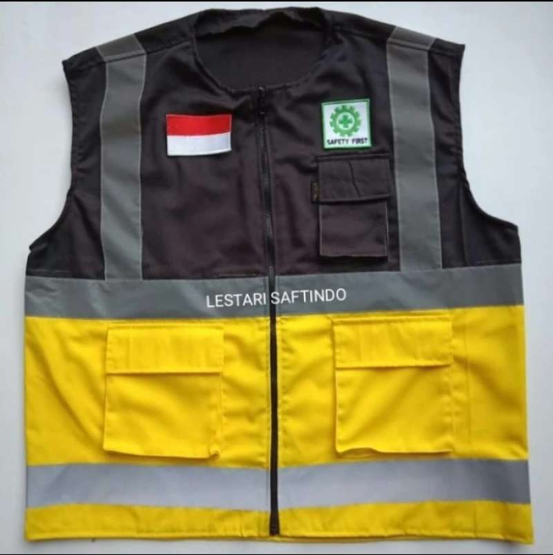 Jual rompi safety bahan drill kombinasi kuning free logo bendera dan k3 ...