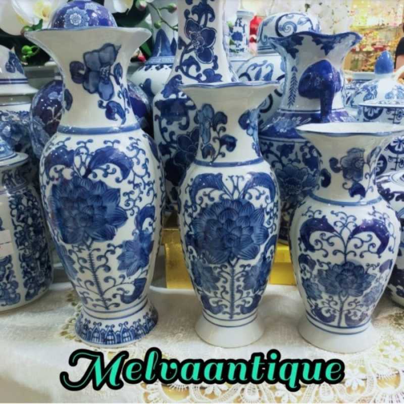 Jual Vas Bunga Keramik Biru Putih Tinggi 35 Cm Vas Bunga Keramik